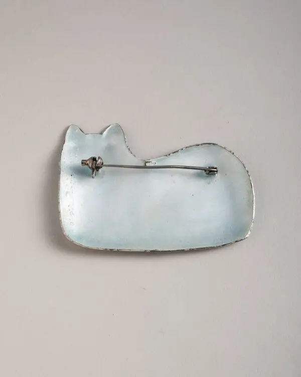 Alexis Bittar Vintage 1980s Sterling & Enamel Cat Pin