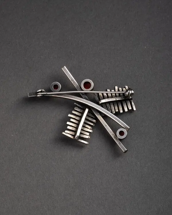 Alexis Bittar Vintage 1970s Sterling & Carnelian Abstract Handmade Pin