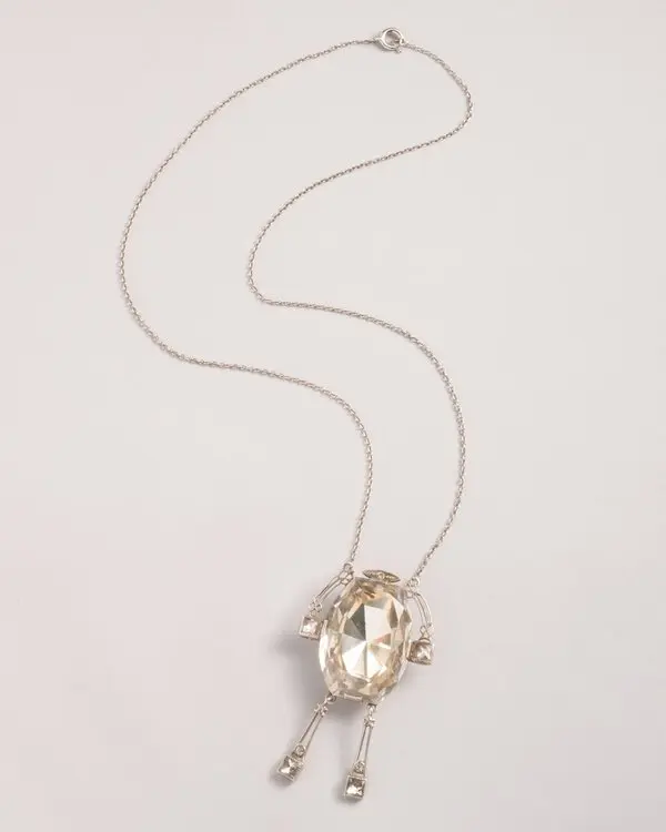 Alexis Bittar Antique 1920s Sterling & Paste Crystal Austrian Necklace - Silver