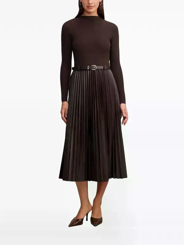 EVER NEW Gianna Pleated Rib-knit Midi Dress - Brown