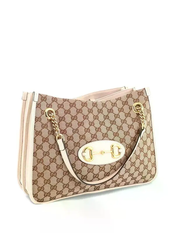 Gucci Horsebit 1955 Chain Gg Canvas With Leather Medium Tote Bag - Brown