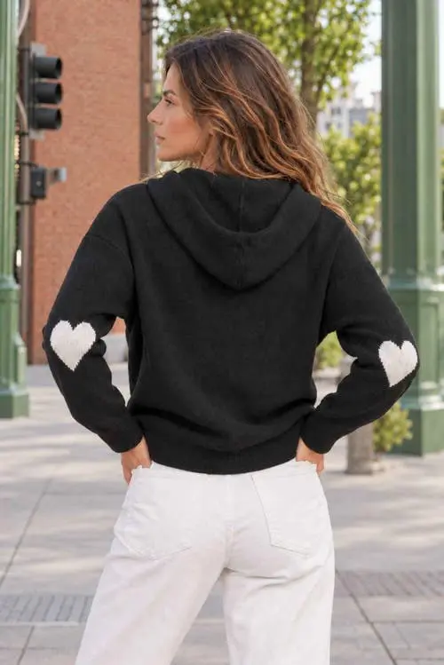 27 Miles Malibu Reva Cashmere Contrast Heart Pullover Hoodie