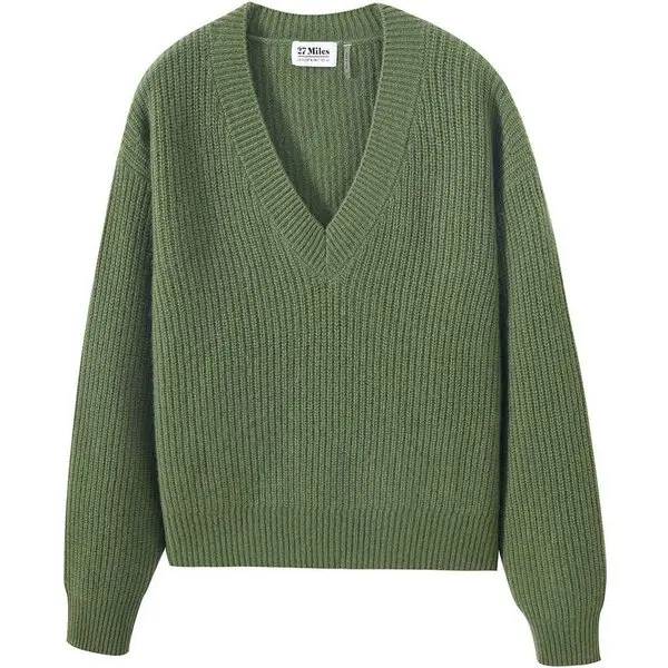 27 Miles Malibu Kylie Ribbed Cashmere V Neck Sweater - Camel