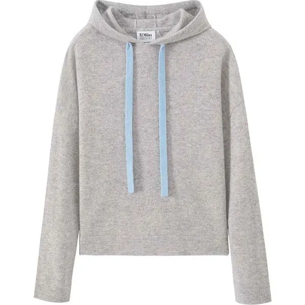 27 Miles Malibu Tova Cashmere Pullover Hoodie With Contrast Drawstring - Navy/cloud