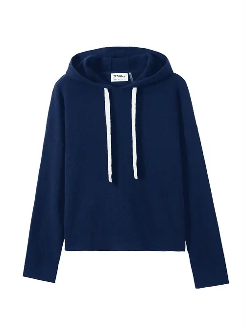 27 Miles Malibu Tova Cashmere Pullover Hoodie With Contrast Drawstring - Navy/cloud