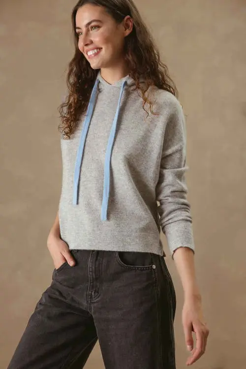 27 Miles Malibu Tova Cashmere Pullover Hoodie With Contrast Drawstring - Navy/cloud