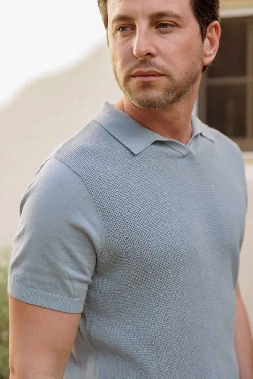 27 Miles Malibu Remo Organic Cotton Short Sleeve Polo - Dusty Blue
