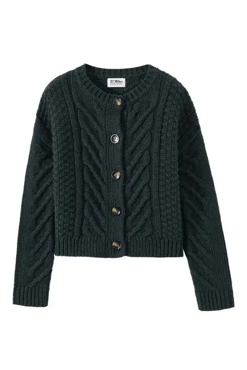27 Miles Malibu Malia Cropped Modern Cable Cardigan - Forest