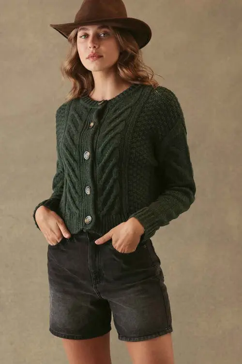 27 Miles Malibu Malia Cropped Modern Cable Cardigan