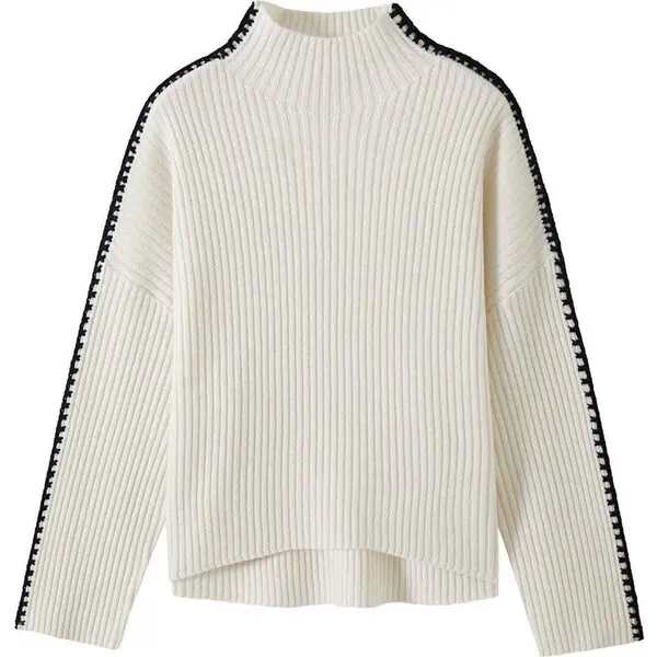 27 Miles Malibu Mochi Whip Stitch Detail Mock Neck Sweater - Cloud/black