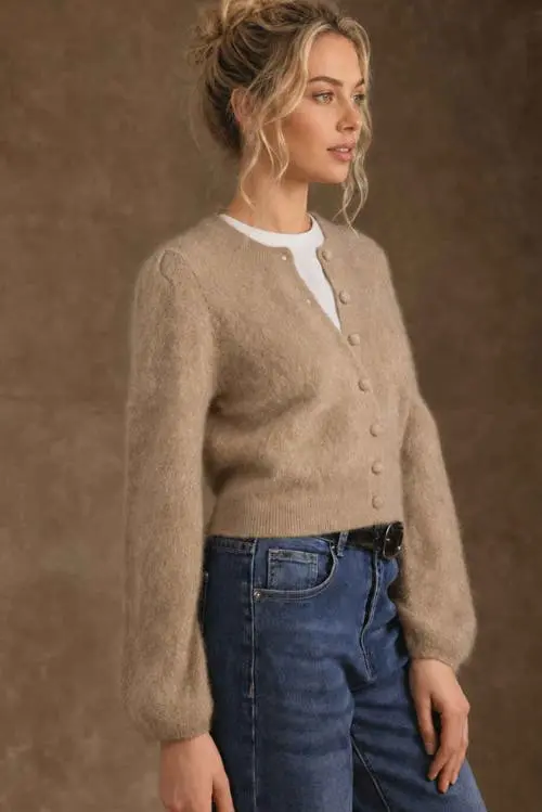 27 Miles Malibu Ivy Brush Cashmere Lantern Sleeve Cardigan - Forest