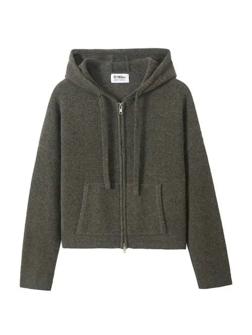 27 Miles Malibu Rowe Cashmere Cropped Zip Hoodie - Army