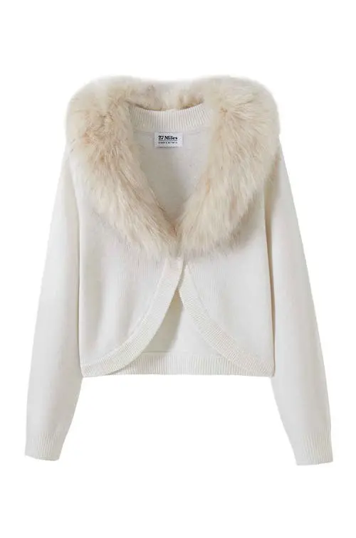 27 Miles Malibu Morna Cashmere Bolero With Faux Fur Collar - Cloud