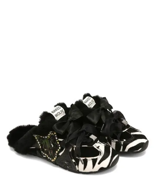 NAKED WOLFE Adorn Suede Mules - Zebra