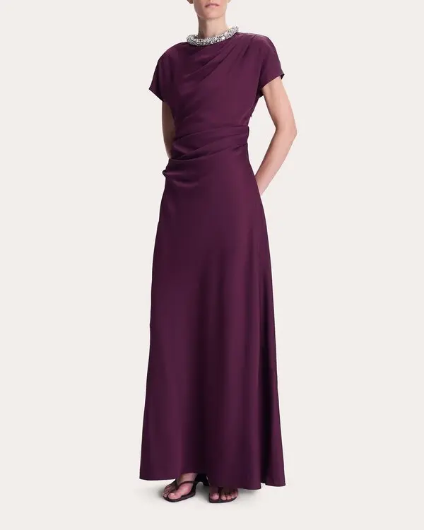 Simkhai Eliza Crystal Satin Drape Gown