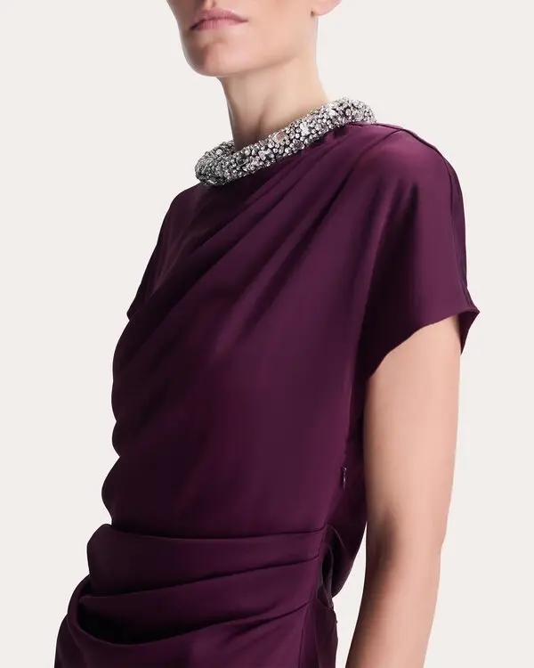 Simkhai Eliza Crystal Satin Drape Gown
