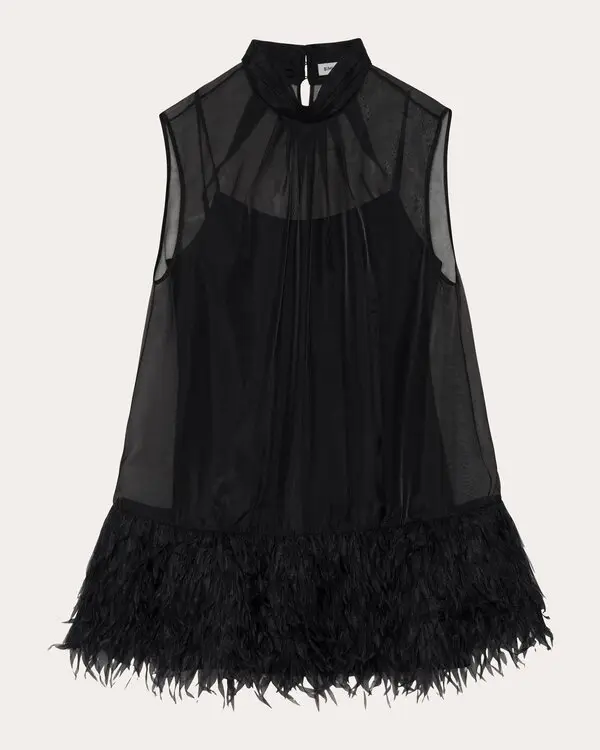 Simkhai Shirya Feathered Organza Mini Dress - Black