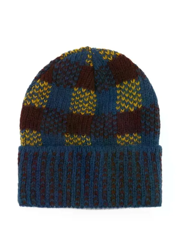 GALLO Check-pattern Chunky-knit Beanie Hat - Blue