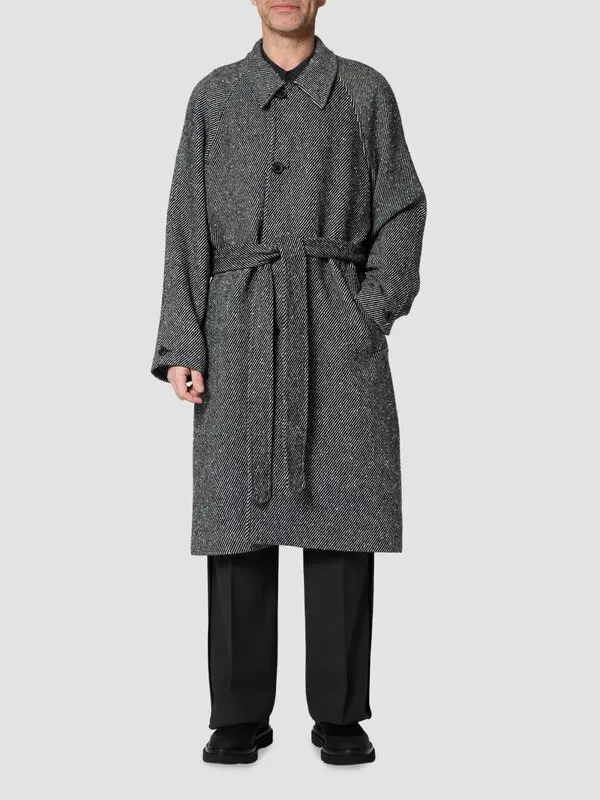 Paul Smith Diagonal Striped Wool Tweed Coat - Grey