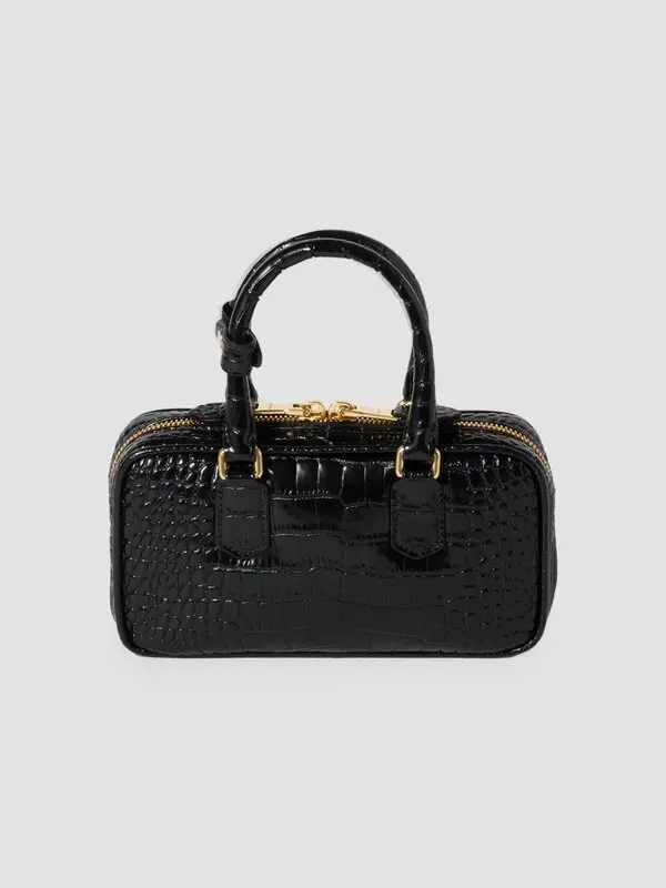 Miu Miu Mini Arcadie Top Handle Bag In Crocodile Embossed Leather - Black