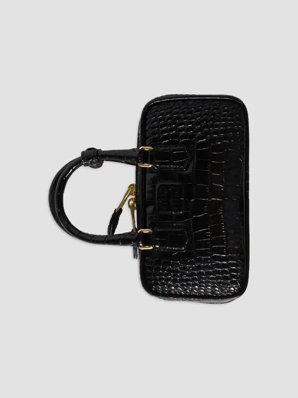 Miu Miu Mini Arcadie Top Handle Bag In Crocodile Embossed Leather - Black