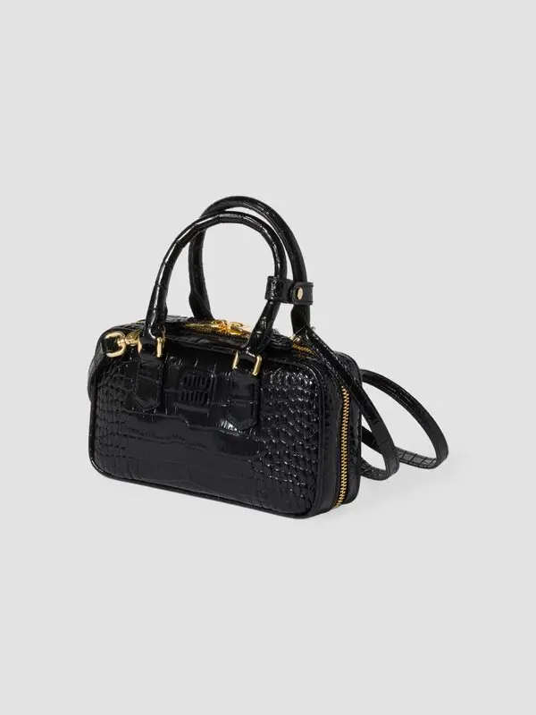 Miu Miu Mini Arcadie Top Handle Bag In Crocodile Embossed Leather - Black