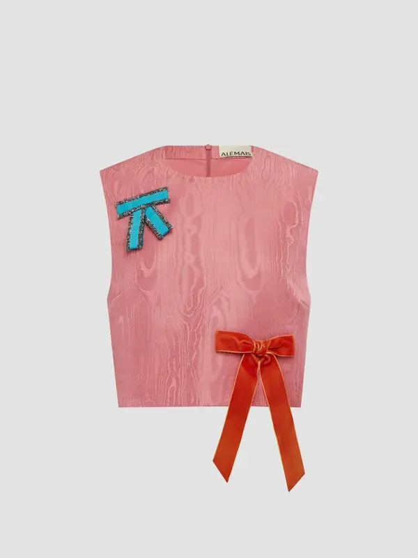 ALEMAIS Valentina Bow Crop Top - Blush