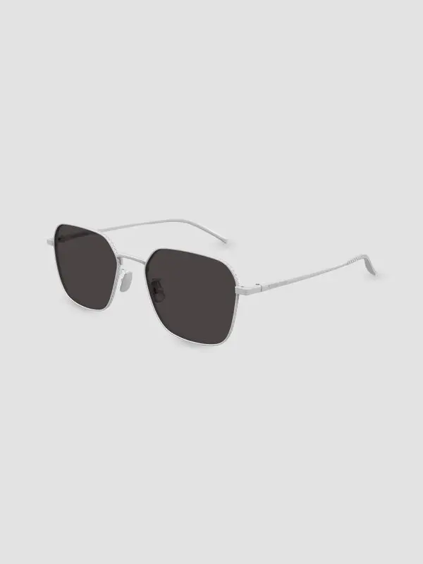 Bottega Veneta Engraved Titanium Intrecciato 55mm Square Sunglasses - Silver Brown