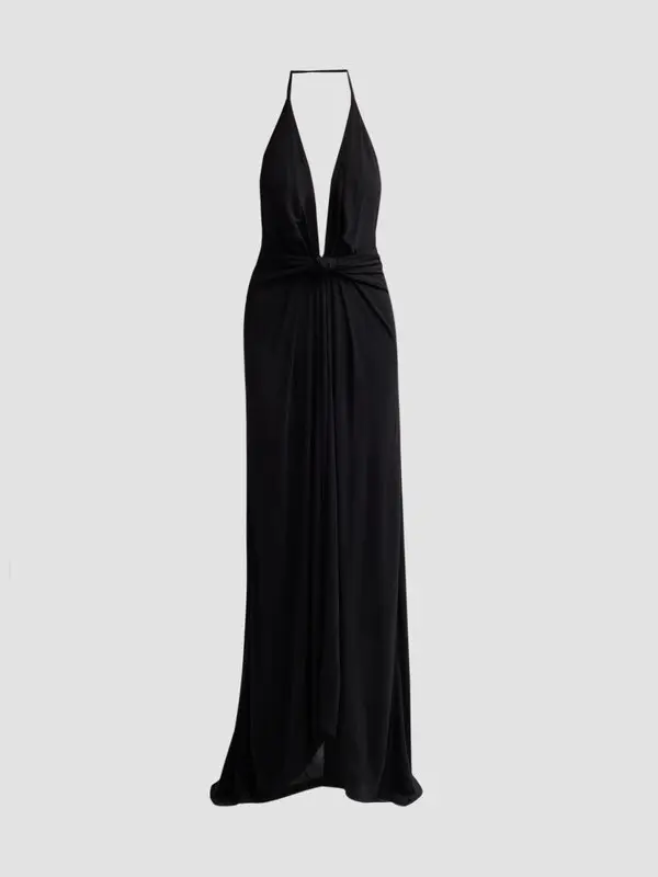 Ramy Brook Dorea Plunge Halter Gown - Black