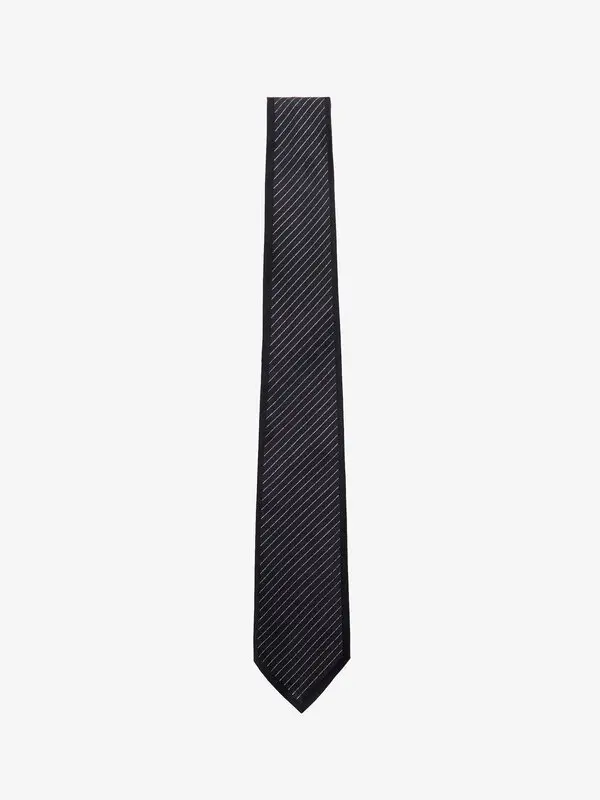 Alexander McQueen Metallic Jacquard Pinstripe Tie - Black/silver