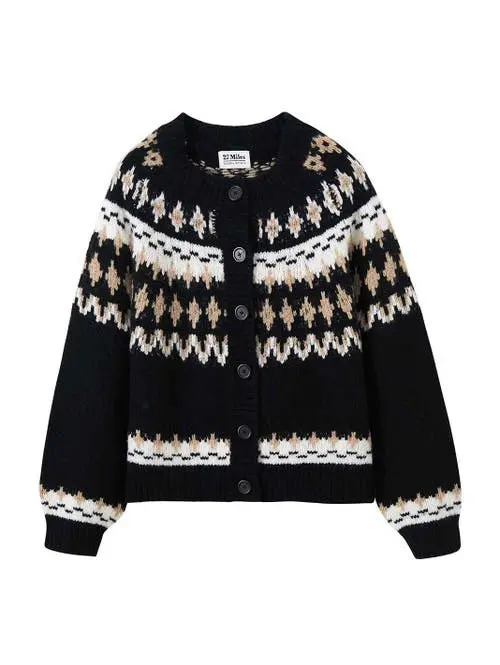 27 Miles Malibu Calista Fair Isle Cardigan - Black