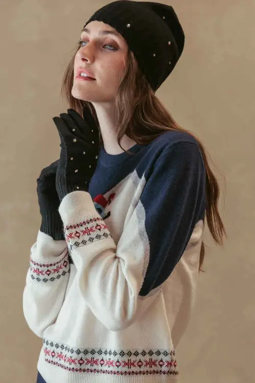 27 Miles Malibu Ella Cashmere Beanie With Star Rhinestones - Black