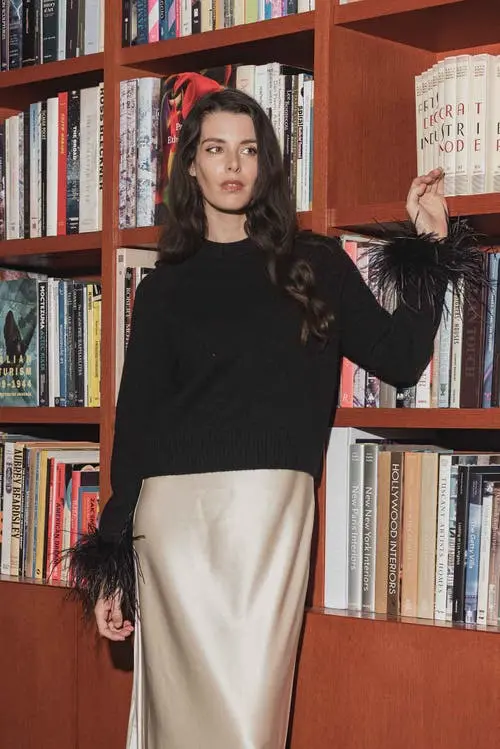 27 Miles Malibu Catriona Cashmere Cropped Crew Sweater With Feather Cuffs