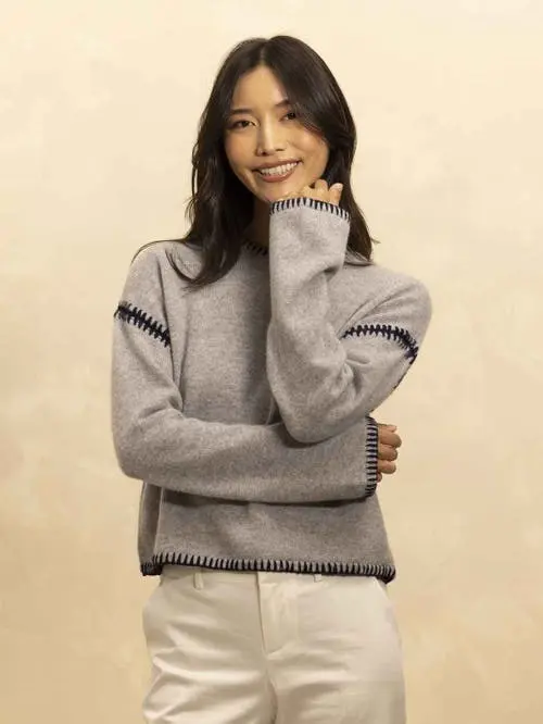 27 Miles Malibu Cinthia Contrast Stitching Cashmere Crewneck Sweater