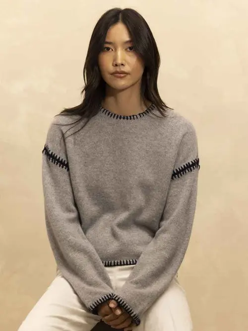 27 Miles Malibu Cinthia Contrast Stitching Cashmere Crewneck Sweater