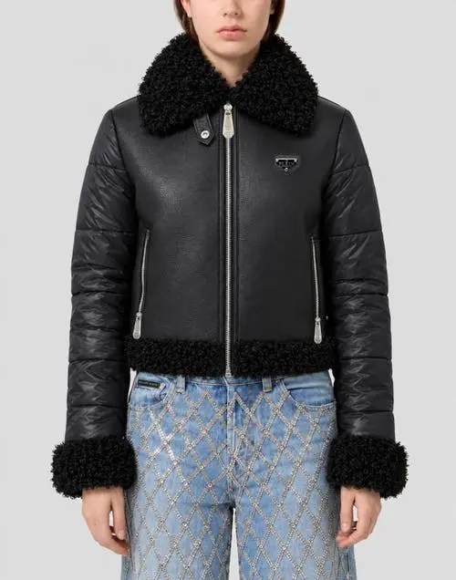Philipp Plein Eco Leather Shearling Jacket - Black