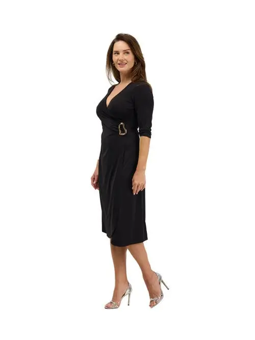 24SEVEN COMFORT APPAREL 24seven Comfort Elevate V-neck Three-quarter Sleeve Wrap Dress - Black