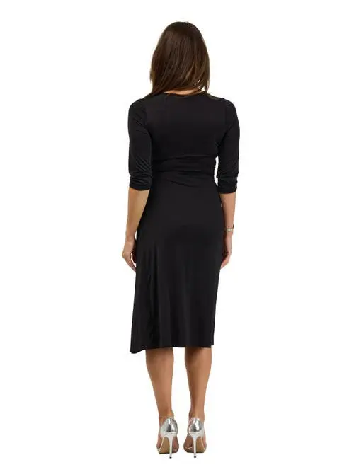 24SEVEN COMFORT APPAREL 24seven Comfort Elevate V-neck Three-quarter Sleeve Wrap Dress - Black