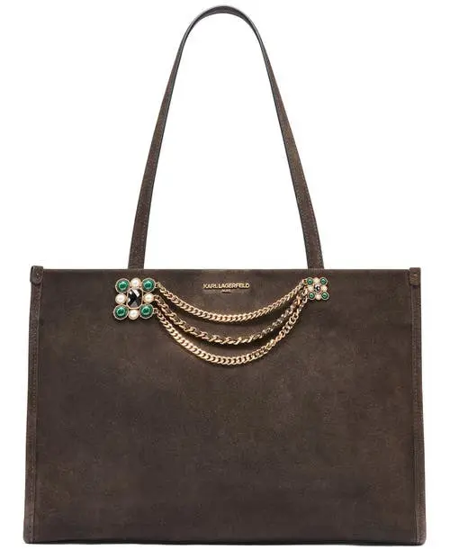 Karl Lagerfeld Paris Jade Embellished Suede Tote Bag - Fudge