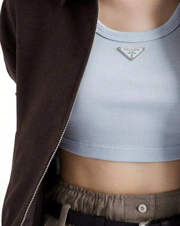 Prada Ribbed Knit Cotton Crop Top