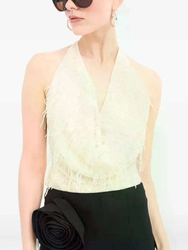 ROTATE BY BIRGER CHRISTENSEN Sequins Halter Neck Top Ecru