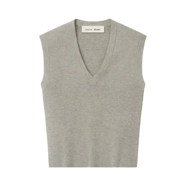 Fear Of God Rib Knit V-neck Cropped Tank 'pyrite Heather - Tan