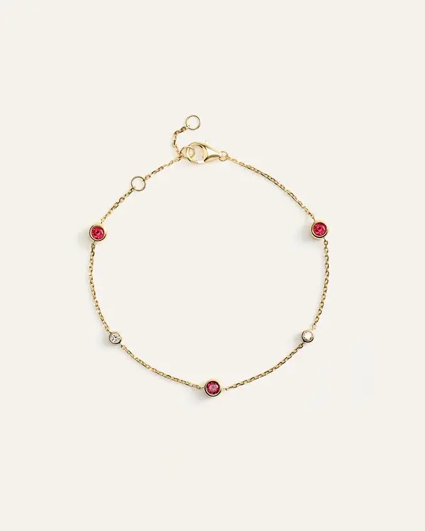 Quince 14k Gold Birthstone And Lab Grown Diamond Bezel Station Bracelet - Lab Grown Ruby