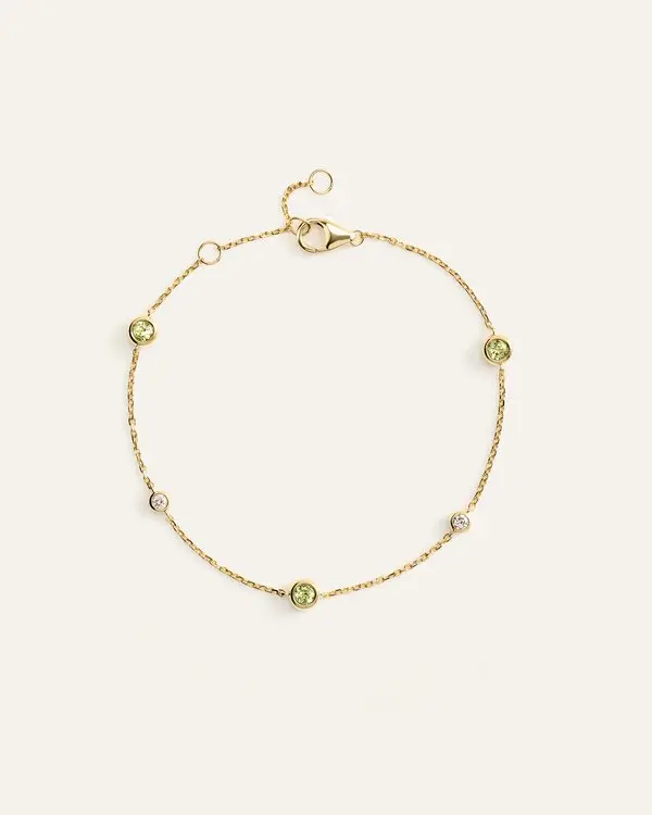 Quince 14k Gold Birthstone And Lab Grown Diamond Bezel Station Bracelet - Peridot
