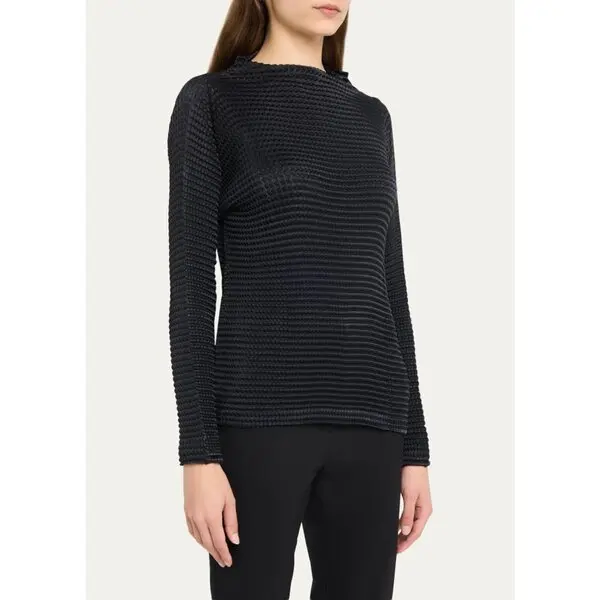 Issey Miyake Suede Like Pleated Funnel-neck Top