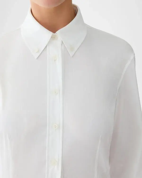 Lafayette 148 New York Button-front Stretch Cotton Shirt - White