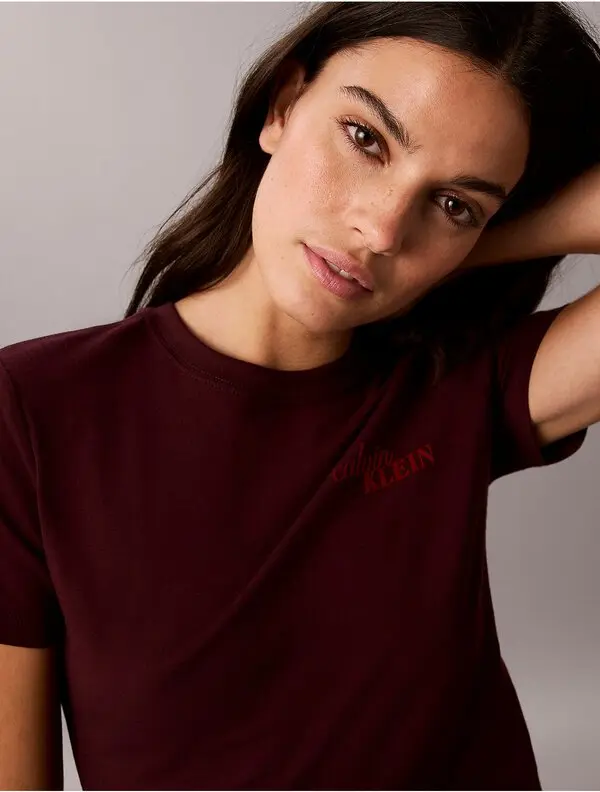 Calvin Klein Slim Mixed Font Logo Tee - Raspberry Truffle