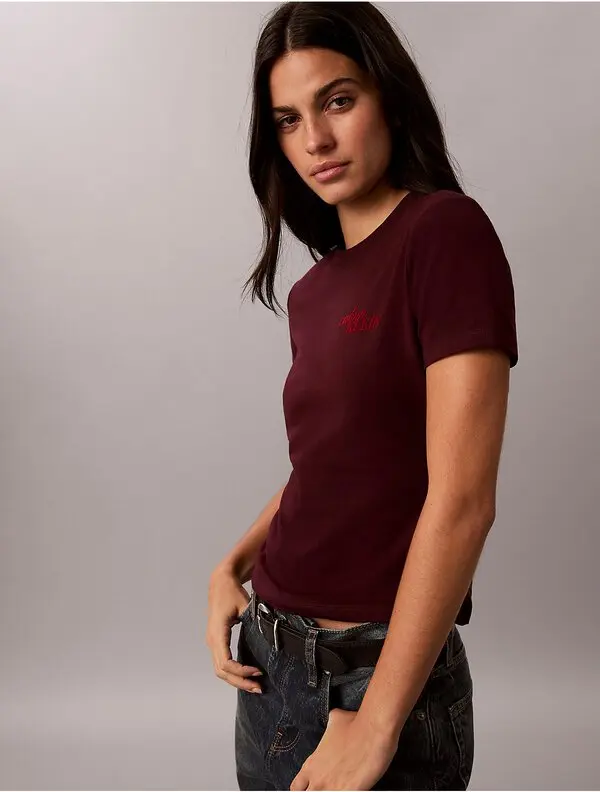 Calvin Klein Slim Mixed Font Logo Tee - Raspberry Truffle