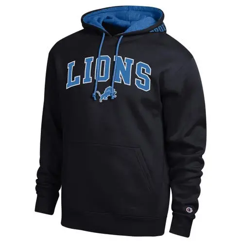Champion Blue Detroit Lions Contrast Hoodie - Black