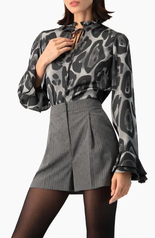 IVONNE Ruffle Neck Blouse With Tie